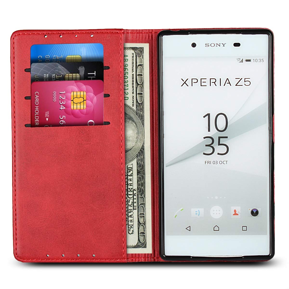 Smartphone Flip Cases Leather Wallet Case for Sony Xperia Z5, Premium Vegan Leather Case [Shockproof TPU Inner Shell] Slim Shockproof Protective Phone Case Compatible with Sony Xperia Z5 Flip Cases (