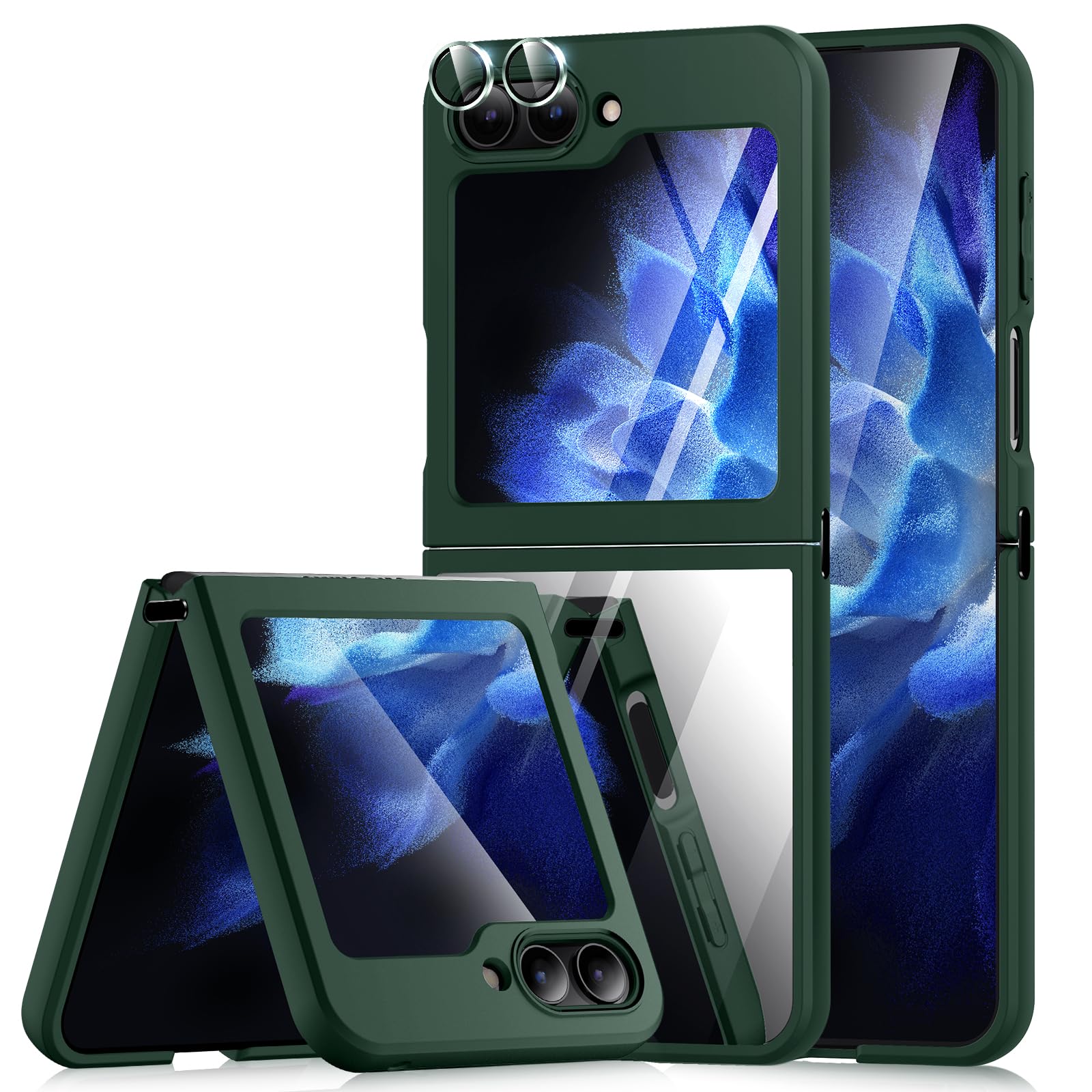 MALEWOLF for Samsung Galaxy Z Flip 5 Mirror Case, Anti-scratch Flip 5 Protective Case [Sub-screen&Camera Protector] with Metal Hinge Connector Slim Phone Cover for Z Flip 5 Women Makeup (Mirror-Green)