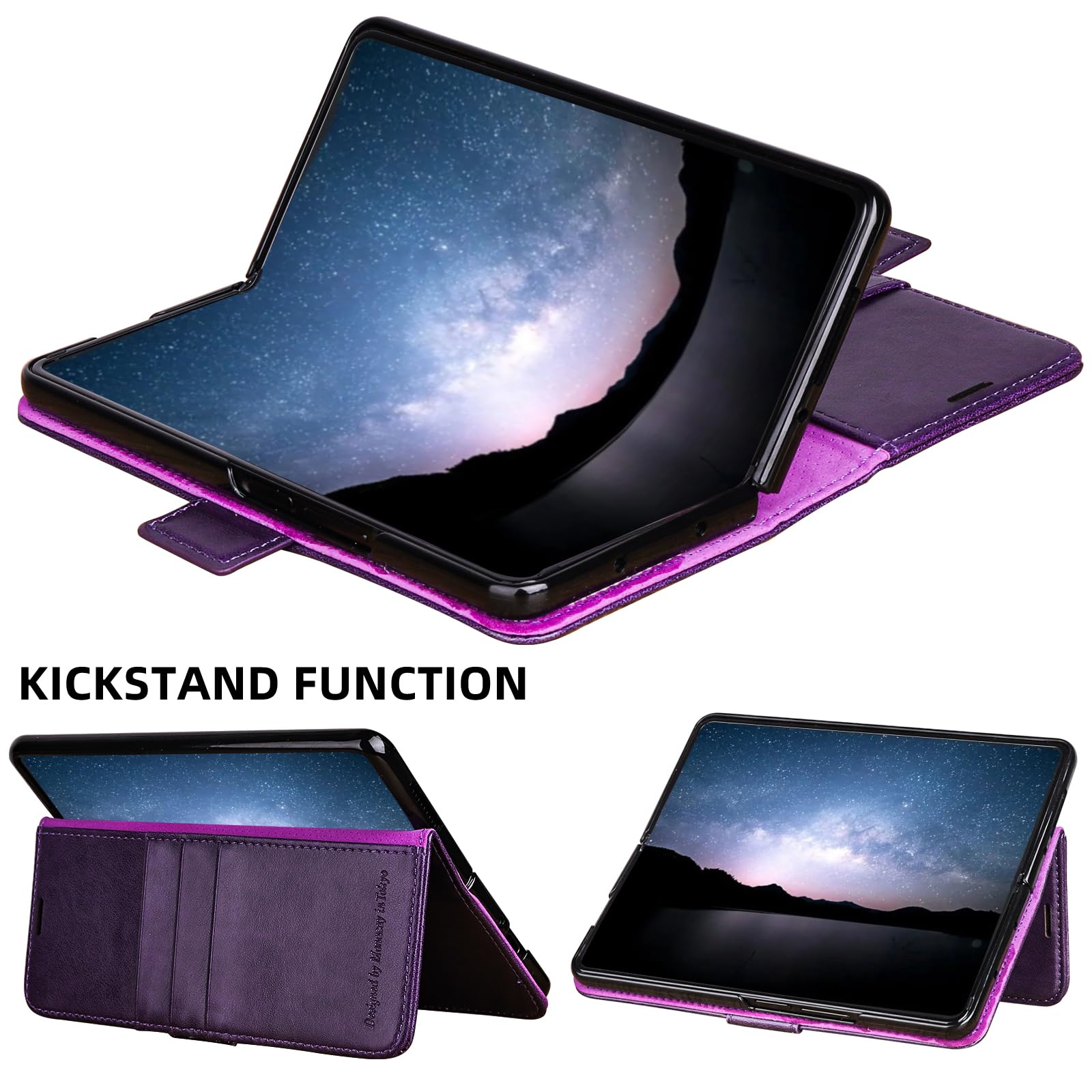 MONASAY Wallet Case Compatible for Galaxy Z Fold 5 5G with S Pen Holder, Flip Folio Leather Cell Phone Cover with RFID Blocking Credit Card Holder, Purple