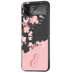 flower letter pink a b c initial case for samsung galaxy z flip 3 4 5g black hard pc phone housing,z5,for z flip4 5g