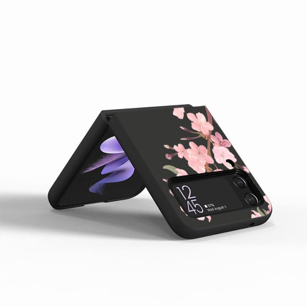 Flower Letter Pink A B C Initial Case for Samsung Galaxy Z Flip 3 4 5G Black Hard PC Phone Housing,Z5,for Z Flip4 5G