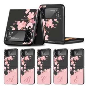 Flower Letter Pink A B C Initial Case for Samsung Galaxy Z Flip 3 4 5G Black Hard PC Phone Housing,Z5,for Z Flip4 5G