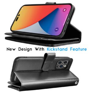 Tekcoo Wallet Case Compatible with iPhone 14 Plus (6.7 inch) 2022 Luxury ID Cash Credit Card Slots Holder Carrying Pouch Folio Flip PU Leather Cover [Detachable Magnetic Hard Case] - Black