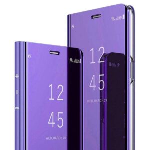 ccsamll mirror case for samsung galaxy a54 5g support wireless charging, smart clear view cover thin ultra with kickstand flip phone case for samsung galaxy a54 5g qh purple