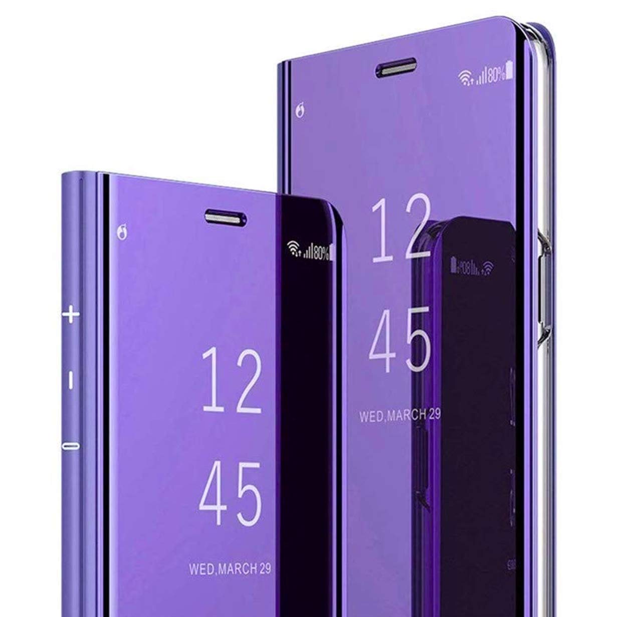 CCSamll Mirror Case for Samsung Galaxy A54 5G Support Wireless Charging, Smart Clear View Cover Thin Ultra with Kickstand Flip Phone Case for Samsung Galaxy A54 5G QH Purple