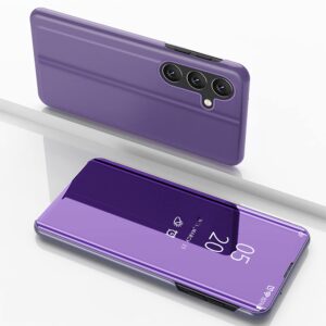 CCSamll Mirror Case for Samsung Galaxy A54 5G Support Wireless Charging, Smart Clear View Cover Thin Ultra with Kickstand Flip Phone Case for Samsung Galaxy A54 5G QH Purple