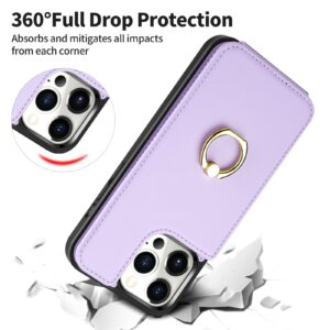 Vofolen for iPhone 13 Pro Max Wallet Cover with Card Holder 360°Rotation Ring Stand Kickstand Women Girls PU Leather Double Buttons Flip Cover RFID Blocking Protective Case 6.7 inch Violet