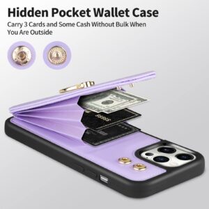 Vofolen for iPhone 13 Pro Max Wallet Cover with Card Holder 360°Rotation Ring Stand Kickstand Women Girls PU Leather Double Buttons Flip Cover RFID Blocking Protective Case 6.7 inch Violet