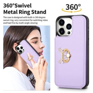 Vofolen for iPhone 13 Pro Max Wallet Cover with Card Holder 360°Rotation Ring Stand Kickstand Women Girls PU Leather Double Buttons Flip Cover RFID Blocking Protective Case 6.7 inch Violet