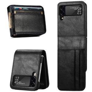 ephoou wallet case for samsung galaxy z flip 3 5g with card holder, premium pu leather phone cover case for samsung galaxy z flip 3 business black