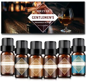 mens essential oils set - top 6 gentlemen's fragrance oil for diffuser, candle & soap making - sandalwood, cologne, black cedar, leather, sweet tobacco, bay rum essential oil kit for men (10ml)