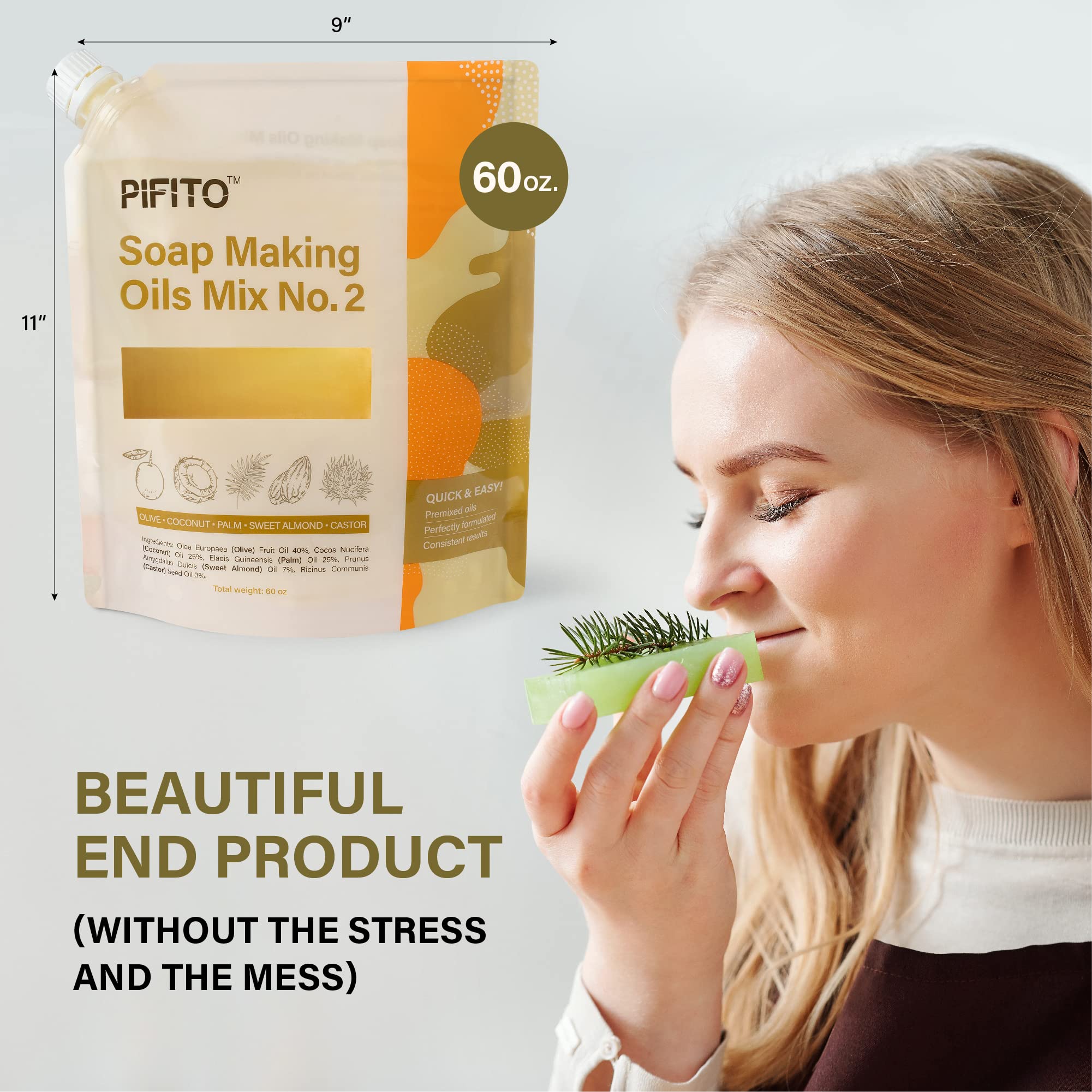 Pifito Soap Making Oils Mix No. 2 │ 60 Oz Quick Mix Blend of Pre-Measured Oils for Cold Process Soap Making Supplies