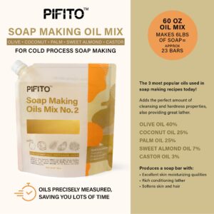 Pifito Soap Making Oils Mix No. 2 │ 60 Oz Quick Mix Blend of Pre-Measured Oils for Cold Process Soap Making Supplies