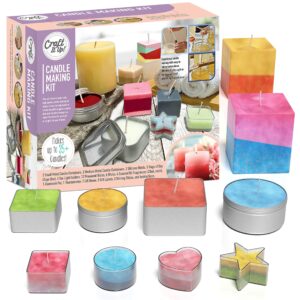 craft it up candle making kit for kids - teen girl craft set - soy wax 8 oz, 12 wicks, 4 scents, jars, molds - starter candle making kit for adults teens beginners - diy candle making supplies