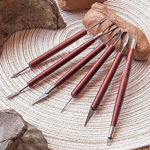 6PCS Clay Tools Sculpting, Double-Sided Polymer Carving Tools Kit, Wood Ceramic Tool Set for Pottery, Air Dry Clay, Polymer Clay, Sculpting, Modeling, Pumpkin Carving, Soap Carving and Supplies