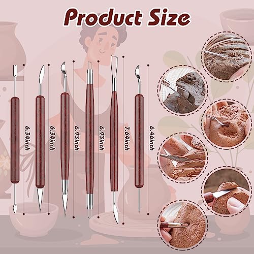 6PCS Clay Tools Sculpting, Double-Sided Polymer Carving Tools Kit, Wood Ceramic Tool Set for Pottery, Air Dry Clay, Polymer Clay, Sculpting, Modeling, Pumpkin Carving, Soap Carving and Supplies