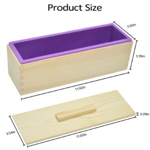 Artcome 42oz Soap Loaf Molds 2 Sets Rectangular Silicone Moulds Wooden Box with Lid, DIY Soap Making Supplies with with Stainless Steel Wavy Scraper and Plastic Straight Cutter