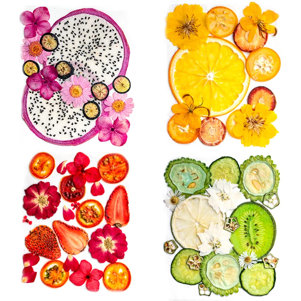 60+ Pieces Dried Pressed Flowers Fruits Set, Real Flowers Fruits for Resin, Natural Fruits Flowers Kit for Crapbooking DIY Art Crafts, Epoxy Resin Jewelry Molds, Candle, Soap Making, Nails DéCor