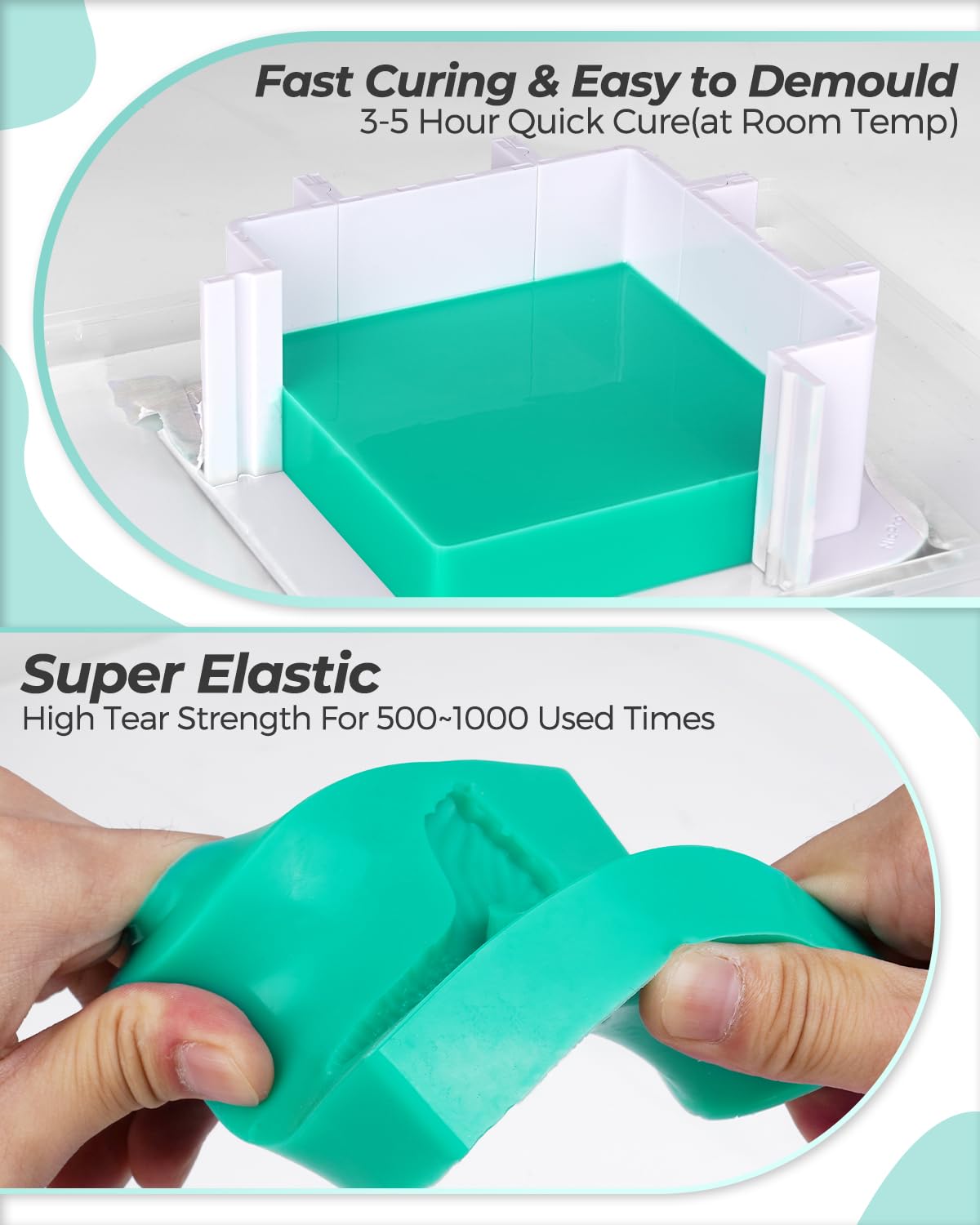 Nicpro 74oz Silicone Mold Making Kit, Platinum Liquid Silicone Rubber for Mold Maker, Jade Green Flexible & Food Safe Mix Ratio 1:1 for Casting 3D Resins Molds DIY with Mold Housing, Mixing Cups