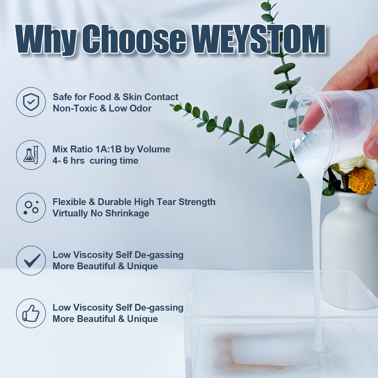 WEYSTOM Silicone Mold Making Kit, 20A Liquid Silicone Rubber 600 ML/1.9LB, Fast Curing Mold Making Silicone, Translucent Silicone Rubber - Mix Ratio =1A:1B, for Casting Resin, Soap, Candles