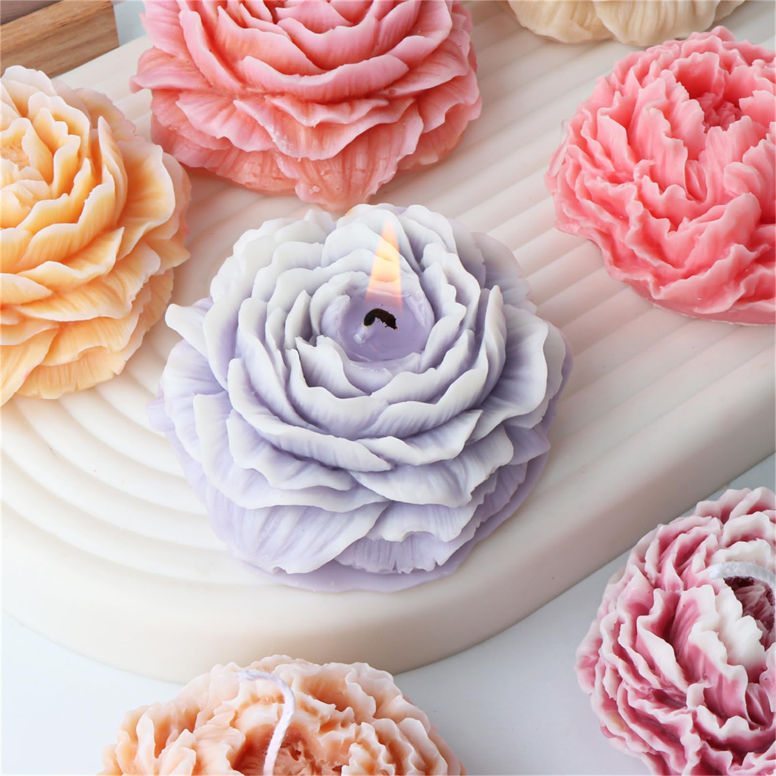 2pcs Different Sizes of Peony Flower Silicone Soap Molds 3D Large Peony Silicone Candle Mold DIY Handmade Creative Flower Aromatherapy Plaster Resin Soap Making Supplies Kit Home Decoration Handmade