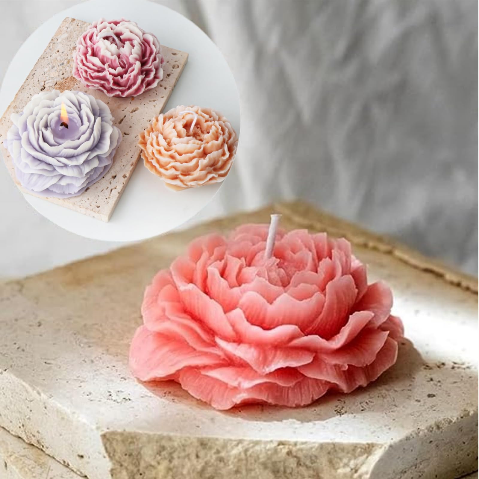 2pcs Different Sizes of Peony Flower Silicone Soap Molds 3D Large Peony Silicone Candle Mold DIY Handmade Creative Flower Aromatherapy Plaster Resin Soap Making Supplies Kit Home Decoration Handmade