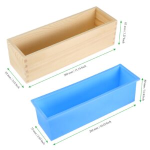 MAHIONG 3PCS 47oz Blue Silicone Soap Molds Kit, Rectangular Silicone Loaf Soap Making Molds with 3 Wooden Boxes and 3 Lids, DIY Supplies for Soap Making