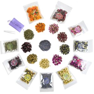 natural dried flowers kit 10 bags, dried flowers herbs for soap making,candle, resin jewelry, bath, dried flowers bulk include rose buds,lavender,jasmine and more