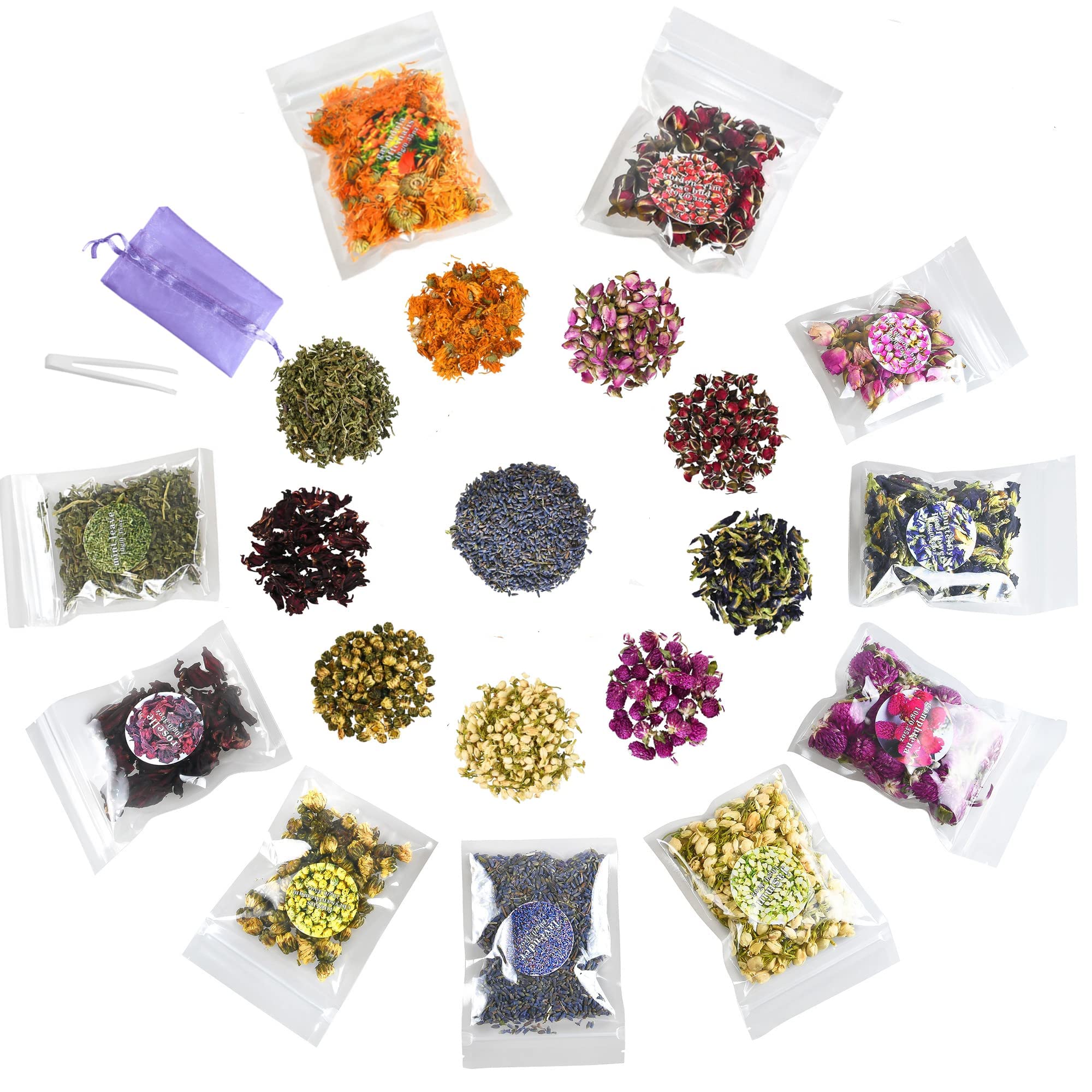 Natural Dried Flowers Kit 10 Bags, Dried Flowers Herbs for Soap Making,Candle, Resin Jewelry, Bath, Dried Flowers Bulk Include Rose Buds,Lavender,Jasmine and More