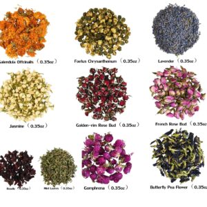 Natural Dried Flowers Kit 10 Bags, Dried Flowers Herbs for Soap Making,Candle, Resin Jewelry, Bath, Dried Flowers Bulk Include Rose Buds,Lavender,Jasmine and More