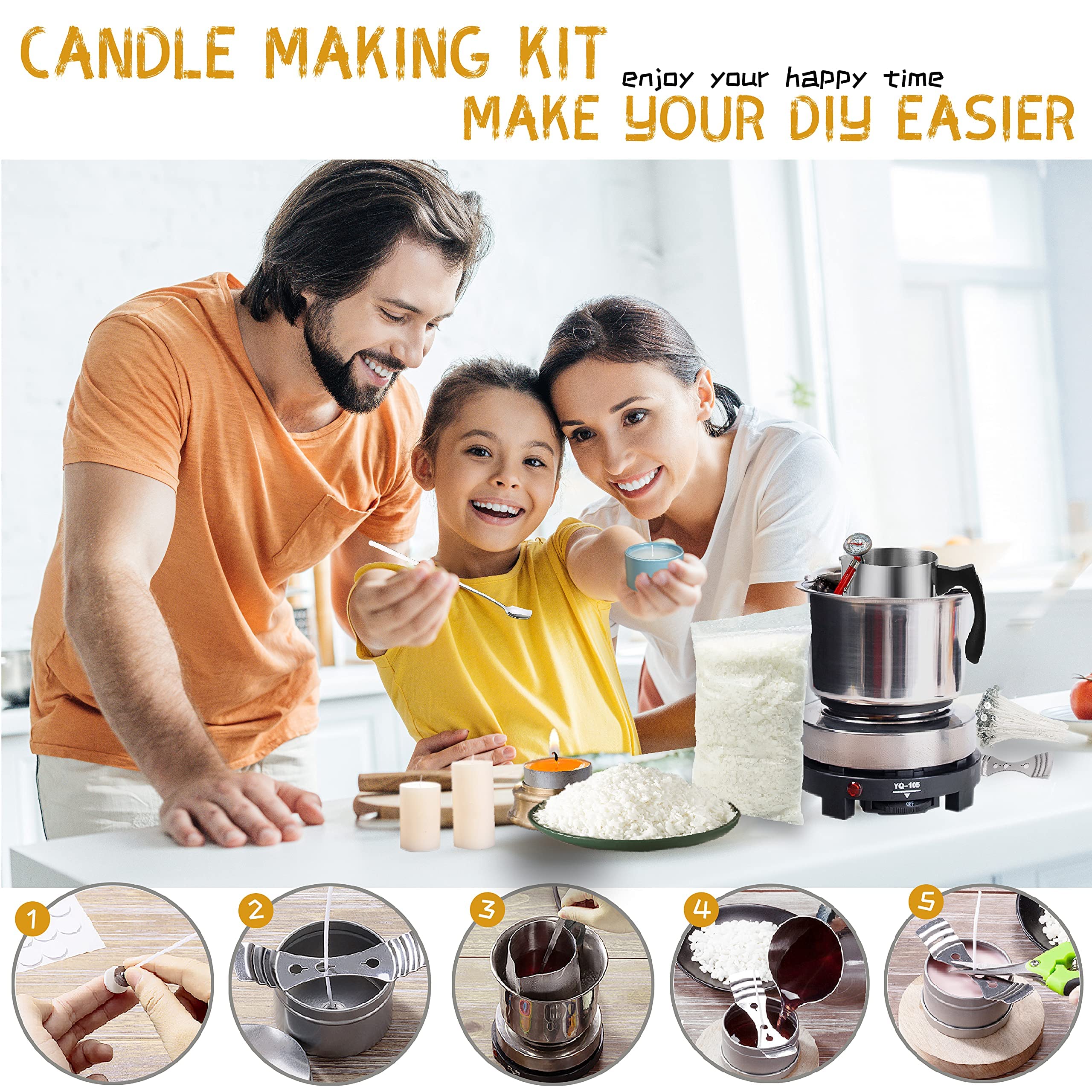 HOWFIELD Soy Candle Making Kit Supplies - DIY Candle Making Kit 32oz Wax Melting Pot and More Necessary Tool