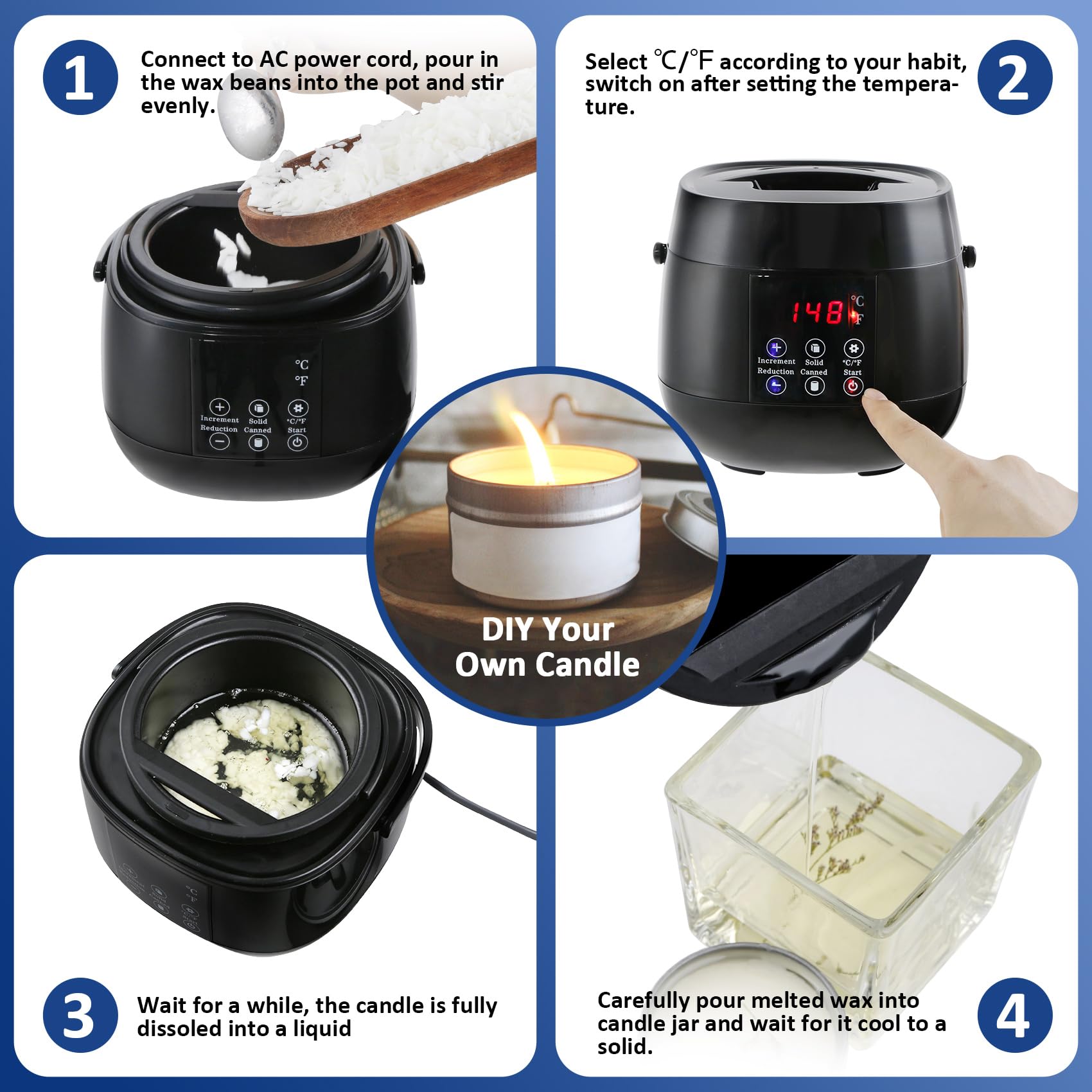 TCFUNDY Wax Melter for Candle Making, 8 Qts Electric Wax Melting Pot with Pour Spout and Temperature Controller, Digital Temperature Display, Fast Melting Candle Maker