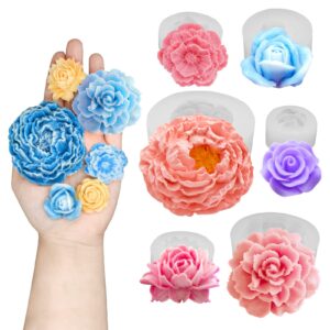 6pcs flower silicone molds resin candle mold set, 3d bloom rose peony fondant mold for chocolate cake decor soap candle making kit, resin mold for epoxy casting polymer clay craft gift