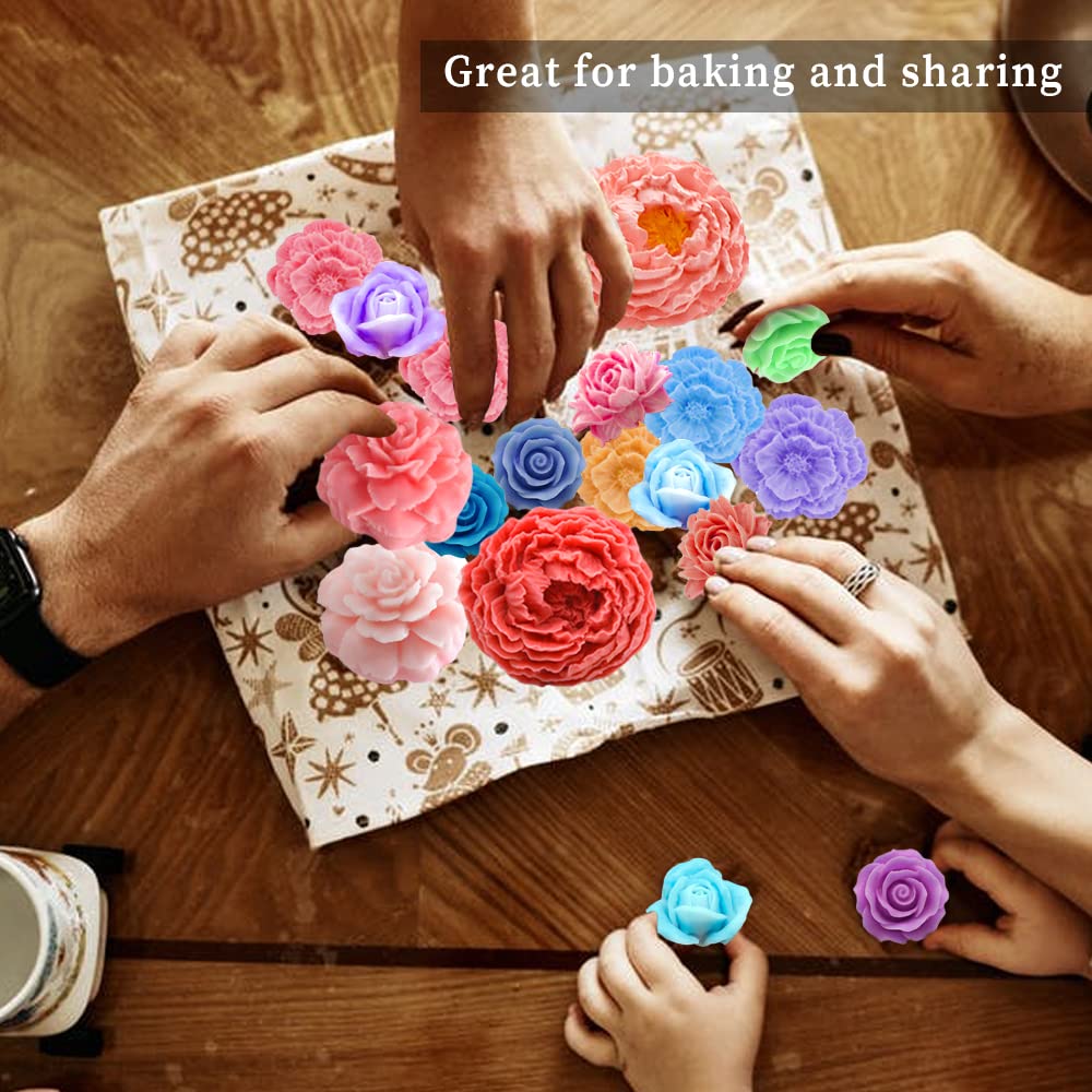 6PCS Flower Silicone Molds Resin Candle Mold Set, 3D Bloom Rose Peony Fondant Mold for Chocolate Cake Decor Soap Candle Making Kit, Resin Mold for Epoxy Casting Polymer Clay Craft Gift