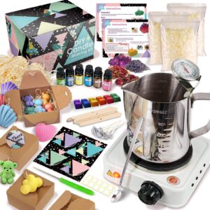 zoncolor soy wax set making kit supplies - diy art molds set with large melting jars pack with pot essential unique scented oil fragrances with wicks and stickers presents gifts (large)