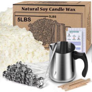 soy wax candle making kit supplies, natural candle wax for candle making, diy art&crafts kit for adults,beginner,kids, including 5lbs soy wax flakes, 100 candle wick, 10 centering devices, melting pot