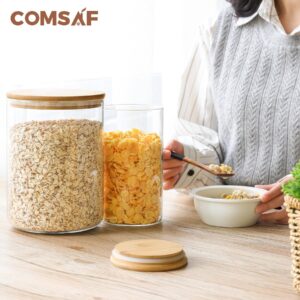 ComSaf Glass Jar with Airtight Lid (102 oz/3 liter), Large Glass Food Storage Container with Bamboo Lid, Clear Glass Food Canister for Kithen Storage, Wide Mouth Easy Access