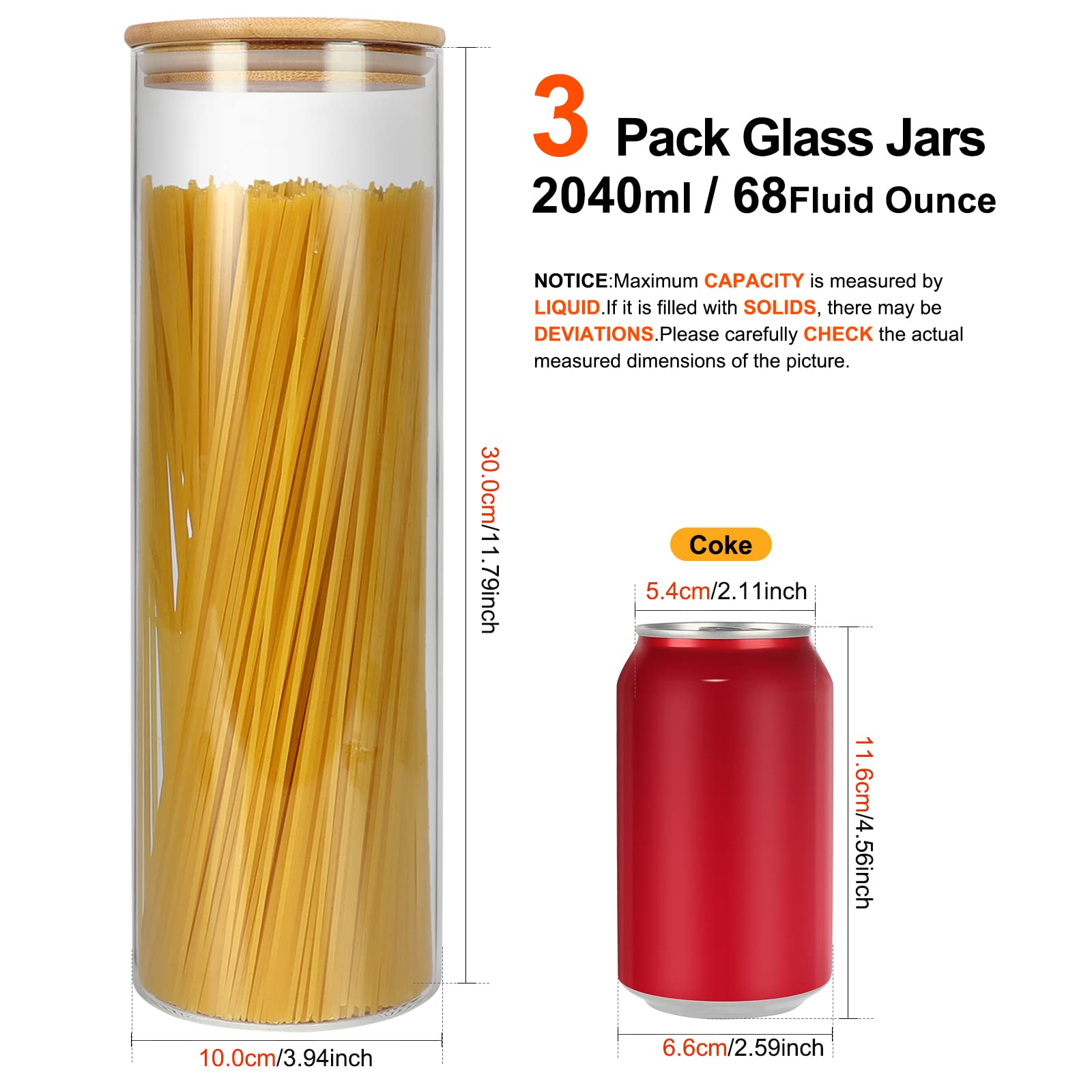 68oz Glass Jars with Bamboo Lids , Borosilicate Glass Airtight Canisters sets,Food Storage Container, Pantry Organization and Storage Jars, Kitchen Canisters Sets, Spice Jars, Flour Containers of 3