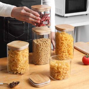 ComSaf Airtight Glass Storage Canister with Bamboo Lid (22oz/37oz/50oz) Set of 10, Clear Food Storage Container Kitchen Pantry Storage Jar for Flour Cereal Sugar Tea Coffee Beans Snacks