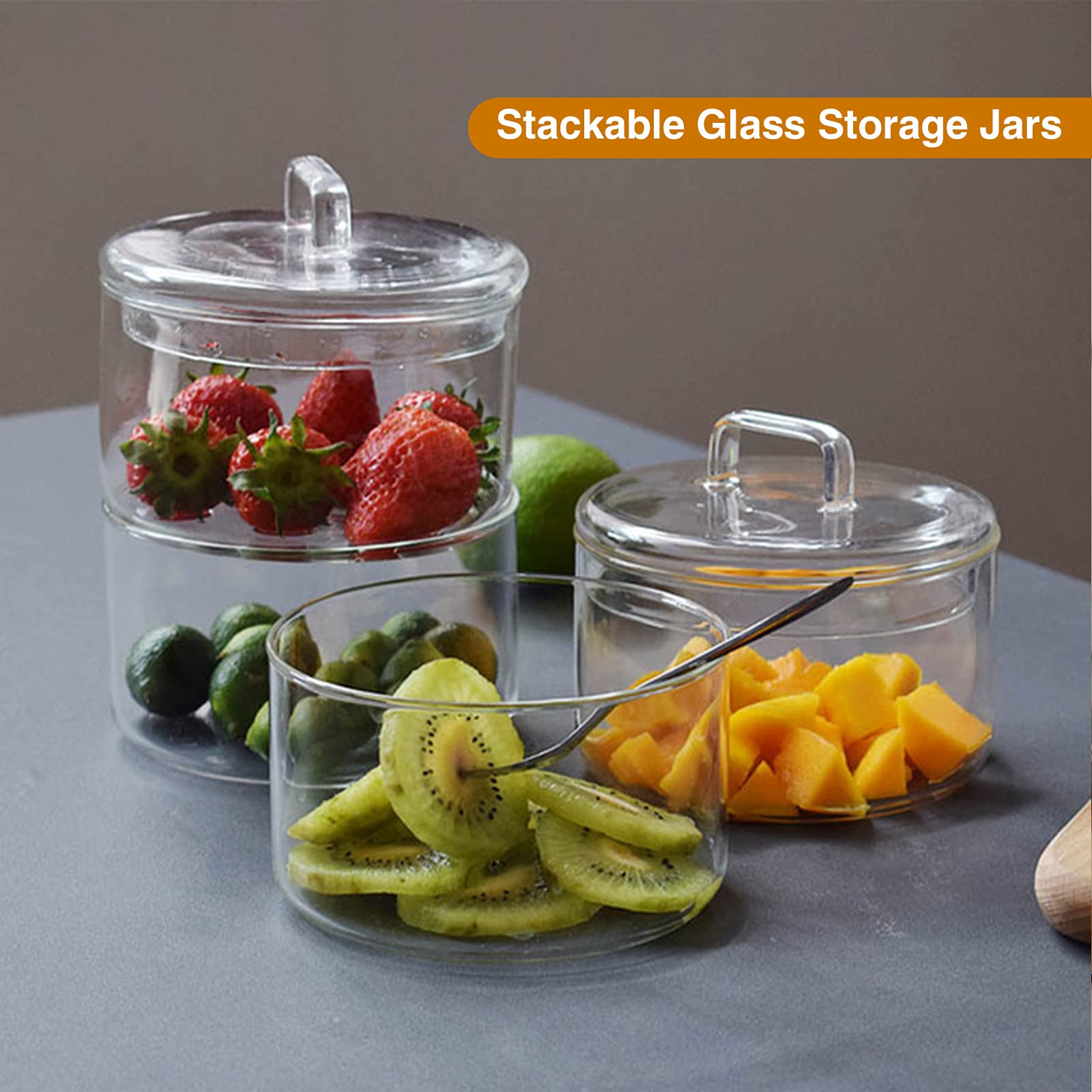 KINGBOO Glass Storage Jars,4-Tier Stackable Containers Kitchen Canisters Canning with Airtight Hermetic Seal Clear Glass Lids 4 Pack