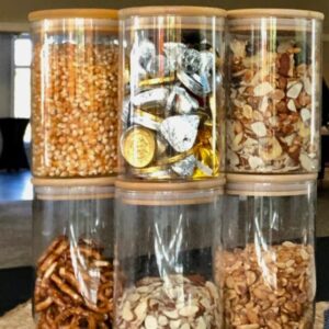 Glass Food Storage Containers Jar Seal Bamboo Lids, Stackable 30oz Set of 3, Pantry Storage Jar for Flour rice Cereal Sugar Tea Coffee Beans Snacks