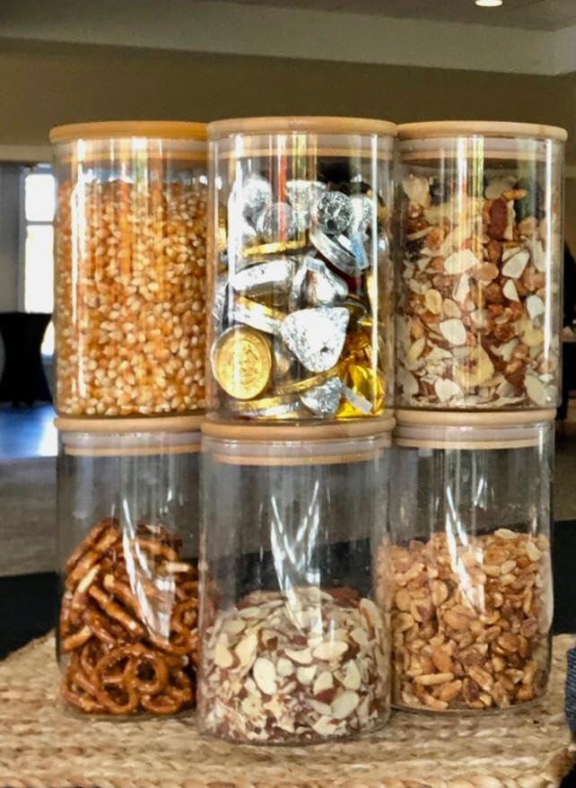 Glass Food Storage Containers Jar Seal Bamboo Lids, Stackable 30oz Set of 3, Pantry Storage Jar for Flour rice Cereal Sugar Tea Coffee Beans Snacks