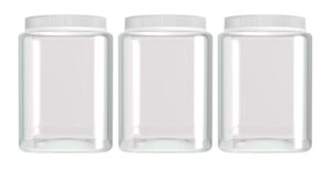 silicook clear plastic jar, set of 3 - square shaped, transparent, food storage container, kitchen & household organization for dry goods, spices, vegetables, ingredients and more (m)