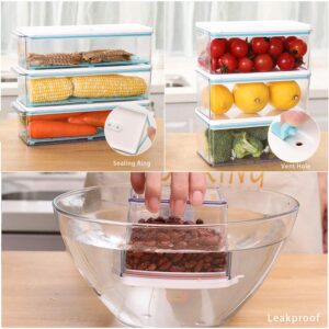 MineSign 6 Pack Stackable Fridge Organizers and Storage Clear Refrigerator Organizer Bins With Vented Lids And Drainer Plastic Container for Fruit Lettuce Produce Saver Keeper for Freezer Kitchen