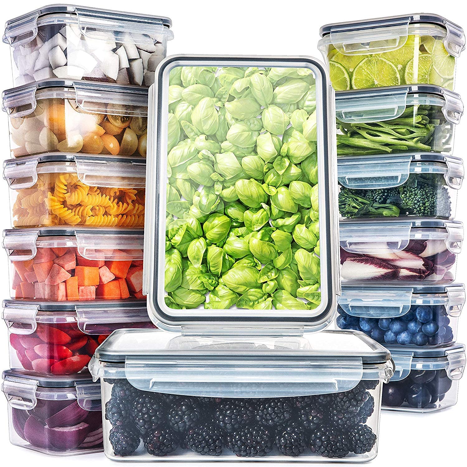 fullstar 28 PCS Plastic Food Storage Containers with Lids (14 Containers & 14 Lids), Leakproof BPA-Free Containers for Kitchen Organization, Meal Prep, Reusable Lunch Container - (Pack of 28)