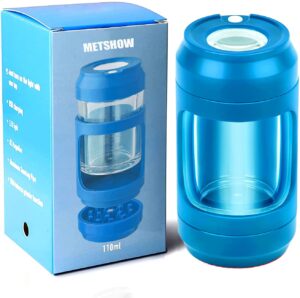 metshow light-up led transparent seal storage jar，magnifying viewing glass airtight jar with grinder ，8 x magnification glass (blue)