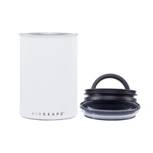 planetary design airscape stainless steel coffee canister | food storage container | patented airtight lid | push out excess air preserve food freshness (medium, matte white)