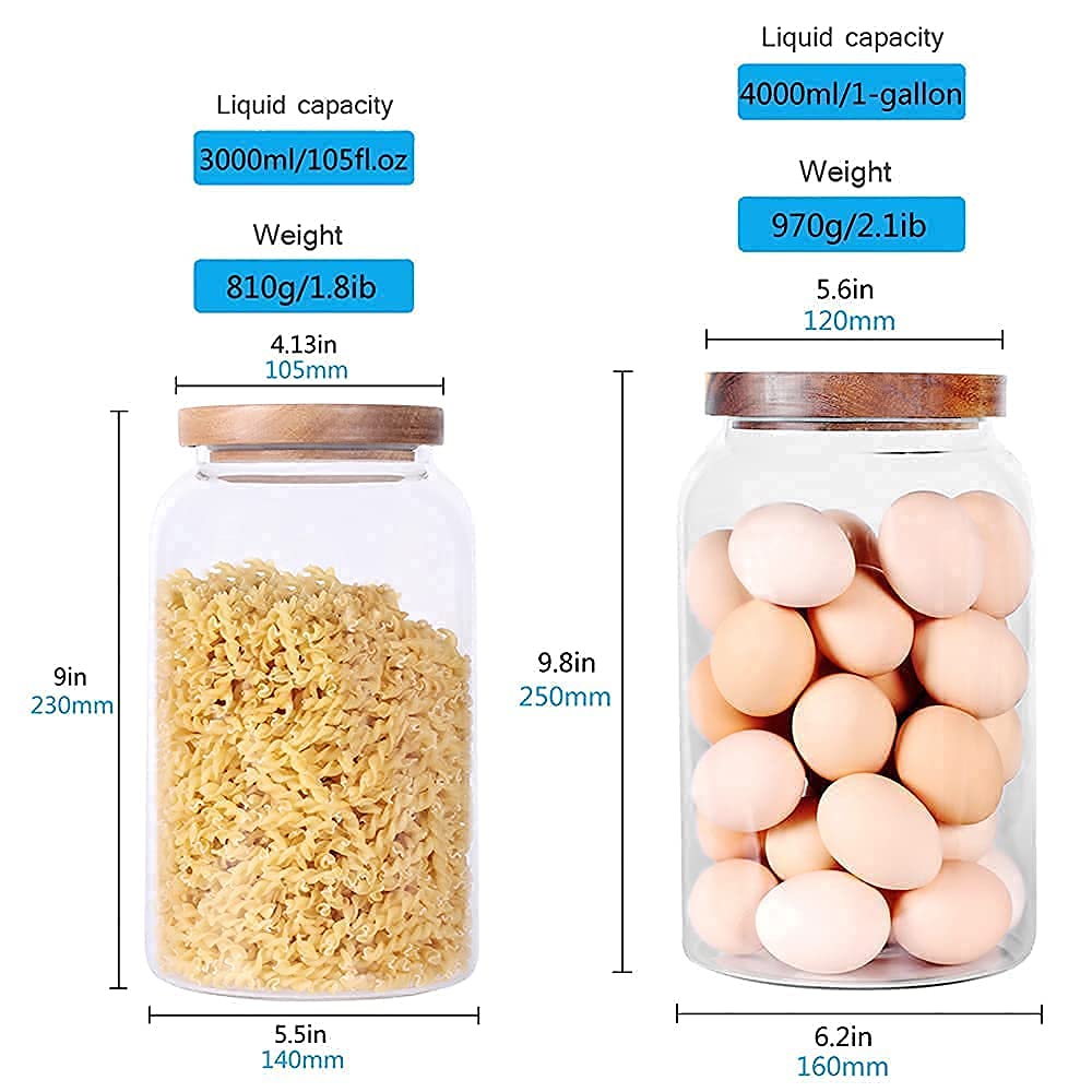 SAIOOL Modern Design Transparent Two-pieces glass jars, jars with lids, Includes 1 Gallon Large Glass Food Storage Jars and 100FL OZ (3000ml)