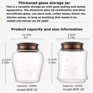 Kitchen Food storage jar Double-sealed aluminum alloy lid glass jar 500ml，16.9oz Storage cans for nuts, coffee beans and scented tea