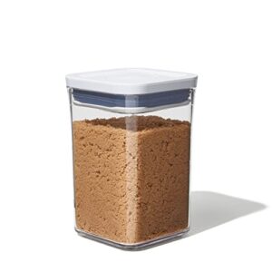 oxo good grips pop container - airtight food storage - small square short 1.1 qt ideal for 1 lb of brown sugar or confectioner's sugar